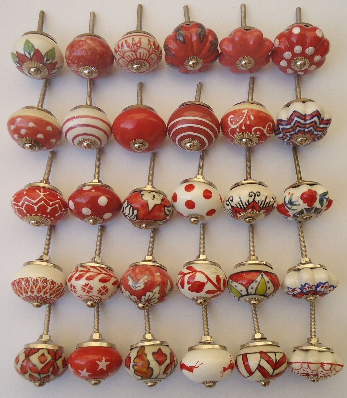 Red and White Assorted Ceramic Knobs Hand Painted Ceramic Door Knobs Pumpkin Knobs Kitchen ...