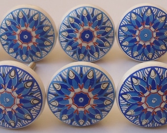 Blue & White Ceramic Knobs Kitchen Cabinet Drawer Knobs Hardware Knobs Handmade Knobs Cabinet ...