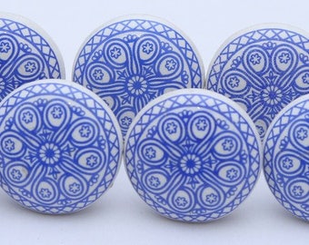 Blue & White Ceramic Knobs Kitchen Cabinet Drawer Knobs Hardware Knobs Handmade Knobs Cabinet ...