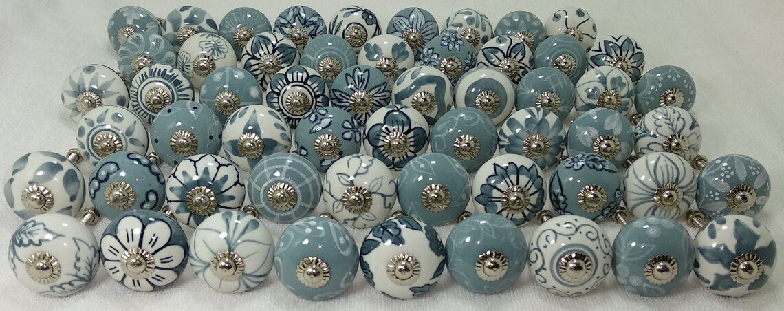 Grey and White Assorted Ceramic Knobs Handpainted Ceramic Door - Etsy