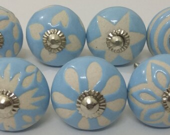 Sky Blue Color Ceramic Knobs Vintage Ceramic Door Knobs Kitchen Cabinet Knobs Drawer Pulls ...