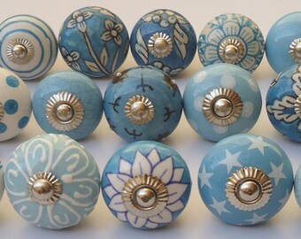 Blue and White Ceramic Knobs Hand Painted Ceramic Door Knobs Kitchen Cabinet Pumpkin Knobs ...