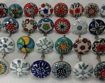 Multi Color Flat Ceramic Knobs Kitchen Cabinet Drawer Knobs Handpainted Knobs Hardware Knobs ...