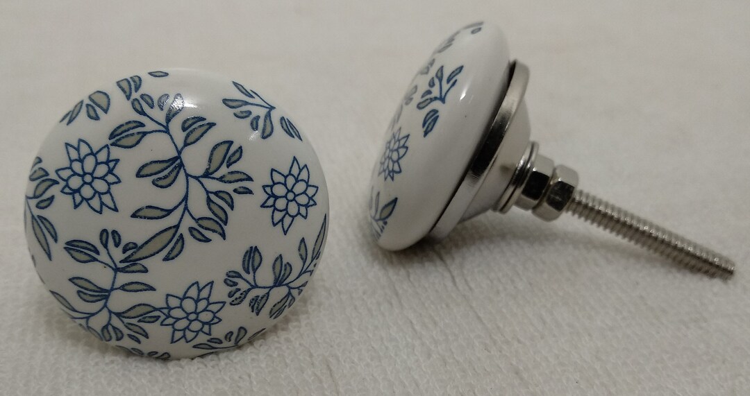 Blue and White Flat Ceramic Knobs Kitchen Cabinet Drawer Knobs Cabinet Knobs Cupboard Knobs ...