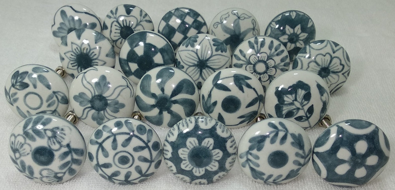 Grey & White Ceramic Knobs Handpainted Handmade Ceramic Door - Etsy