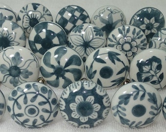 Grey & White Ceramic Knobs Ceramic Door Knobs Kitchen Cabinet Drawer Pulls Cupboard Knobs ...
