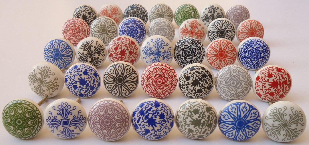 Assorted Flat Ceramic Knobs Multicolor Multidesign Ceramic Door Knobs Kitchen Cabinet Drawer ...