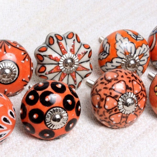 Emboss Orange Color Ceramic Knobs Handpainted Kitchen Cabinet - Etsy