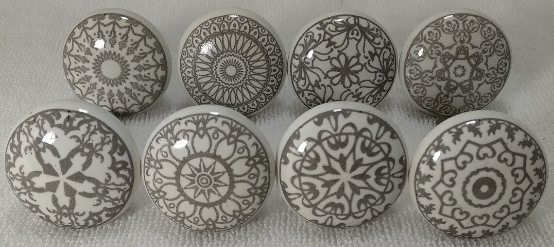 Grey & White Ceramic Knobs Kitchen Cabinet Drawer Knobs | Etsy