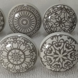 Grey & White Ceramic Knobs Kitchen Cabinet Drawer Knobs Hardware Knobs Handmade Knobs Cabinet ...