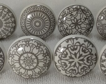 Grey & White Ceramic Knobs Kitchen Cabinet Drawer Knobs Hardware Knobs Handmade Knobs Cabinet ...