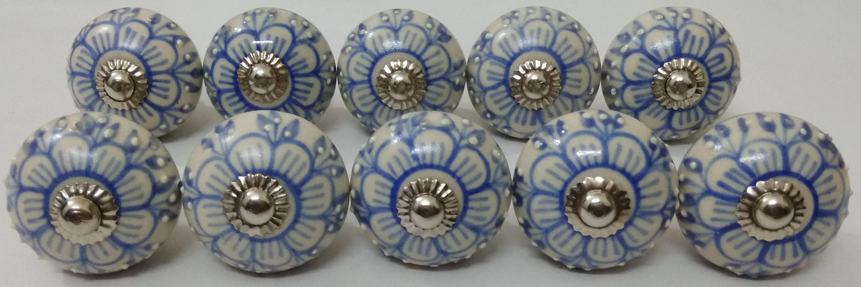 Light Blue Color Flower Design Ceramic Knobs Handpainted | Etsy