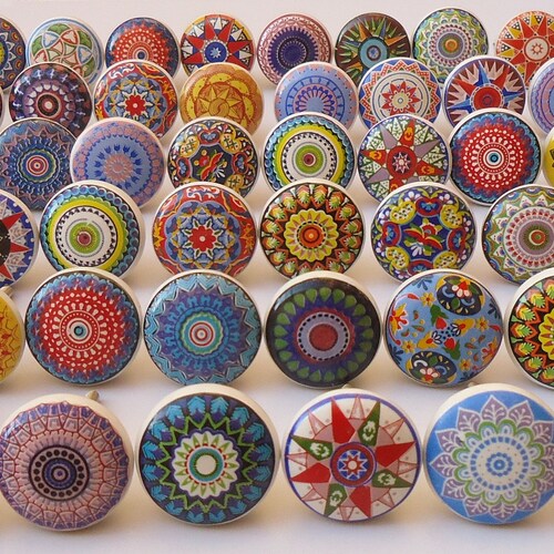 Multi Color Flat Ceramic Knobs Kitchen Cabinet Drawer Knobs - Etsy