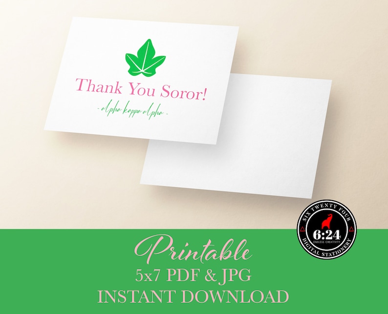Alpha Kappa Alpha Inspired | Thank You Soror 4x5.5 Blank Notecard - Etsy