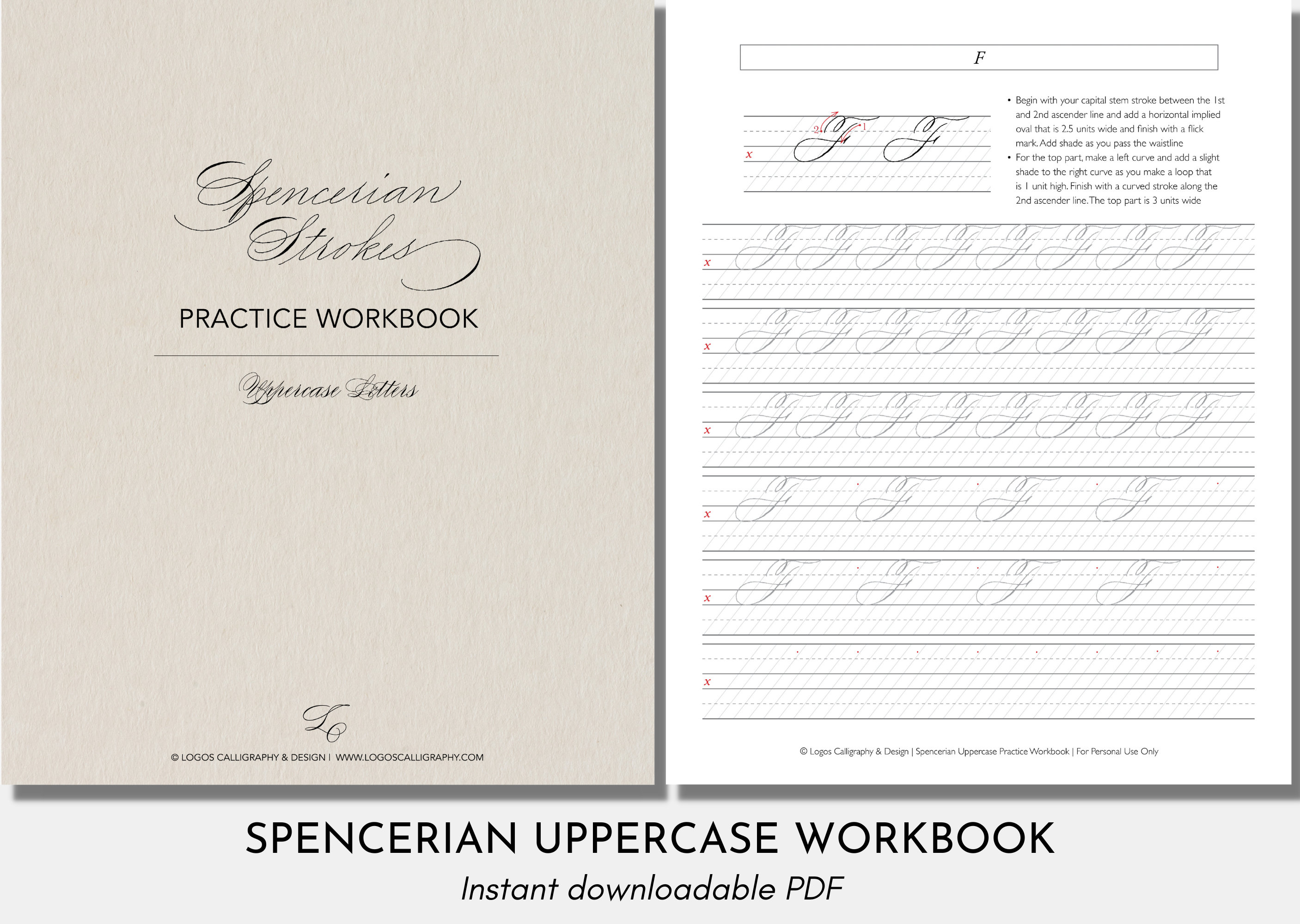 Digital Spencerian Practice Workbook - Uppercase Letters - Etsy
