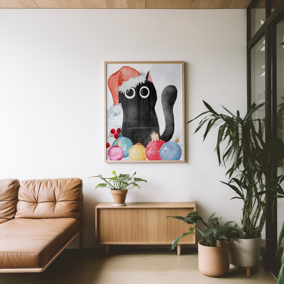 Watercolor Christmas Cat Printable Wall Art, Digital Download, Cute ...