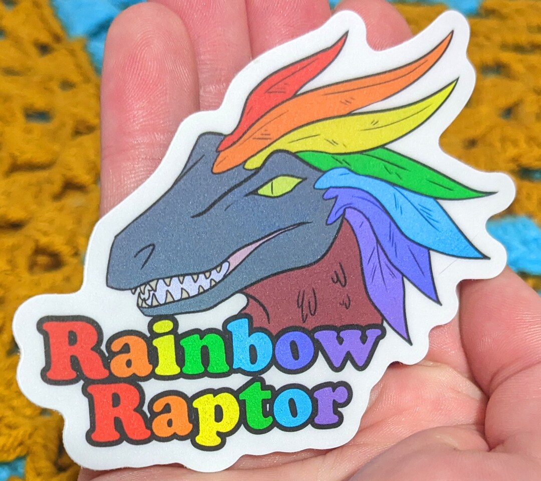 Rainbow Raptor - Vinyl Sticker - Etsy