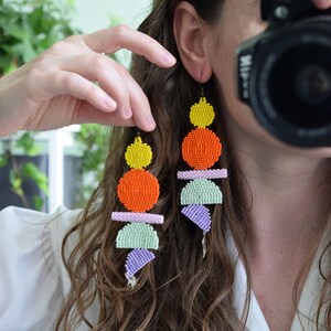 Color Block Beaded Earrings, Contemporary Modern Earrings, Geometric ...