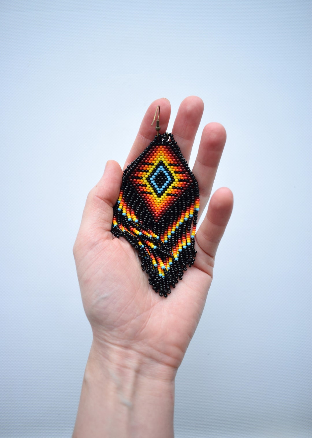 Mexican Beaded Earrings, Aztec Bead Earrings, Tribal Jewelry, Extra ...