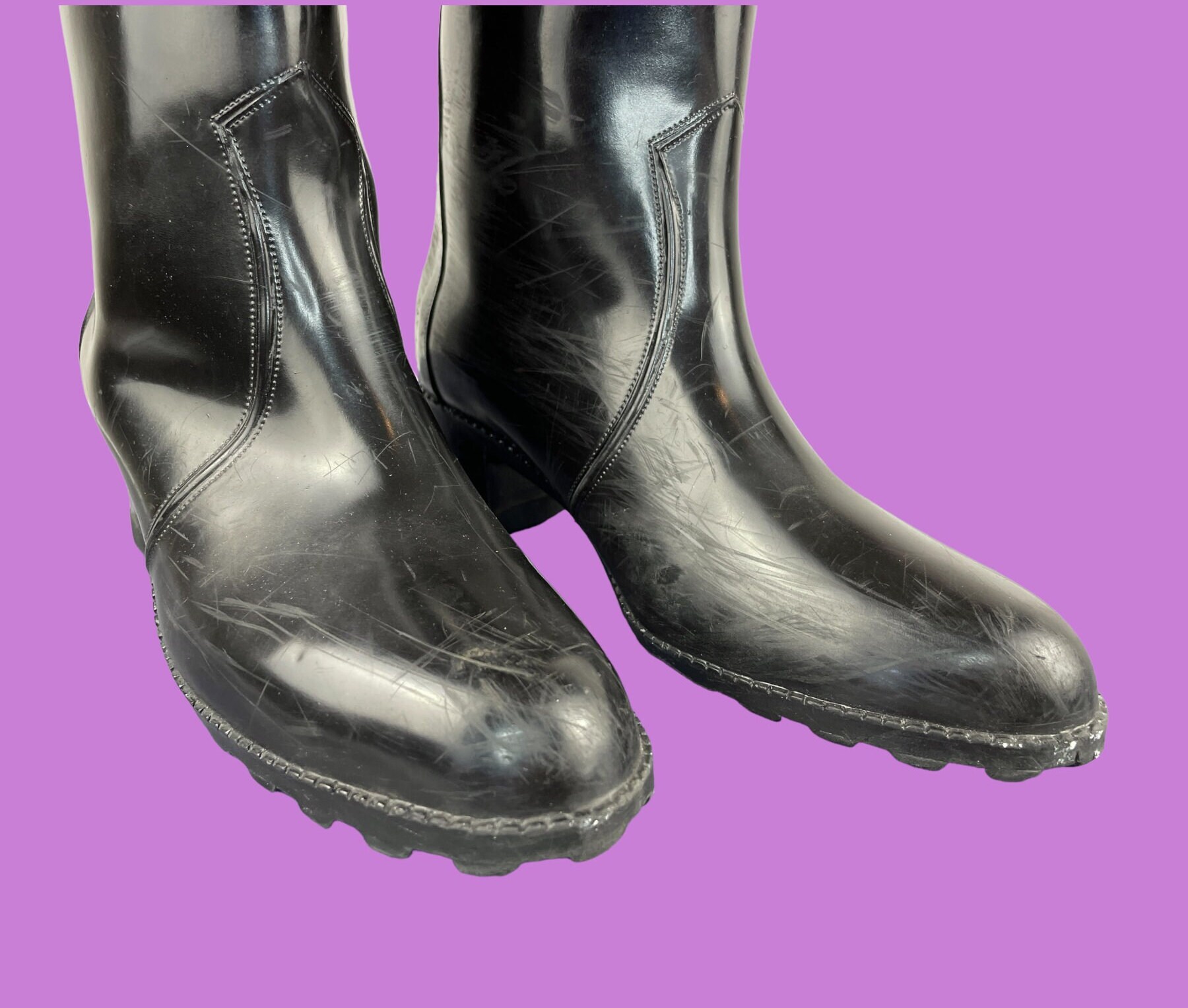 1960s Vintage Mod Tall Heeled Black Sherpa Rain Boots Molded Rubber ...