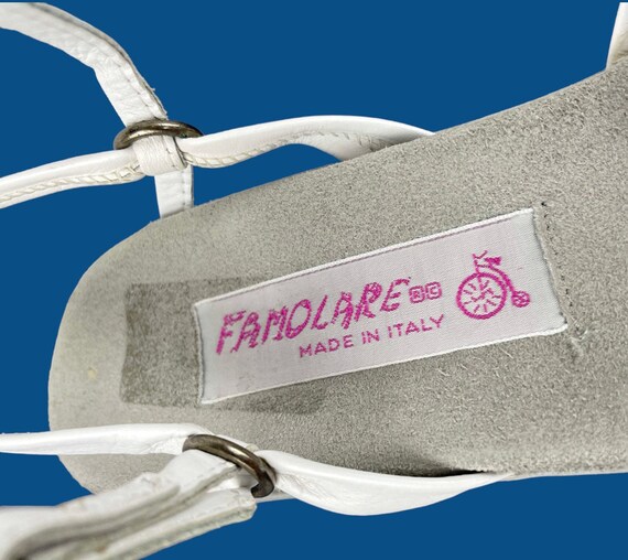 1970s Strappy White Famolare Wave Sole Leather Wedge … - Gem