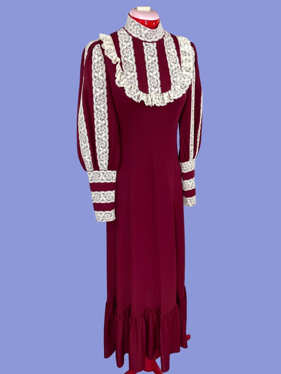 Vintage 1970s Red Prairie Maxi Dress Boho Victorian S… - Gem