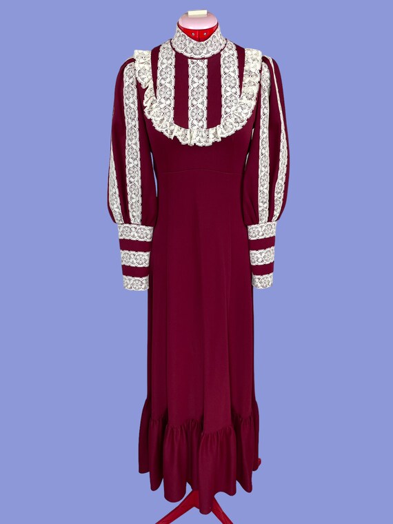 Vintage 1970s Red Prairie Maxi Dress Boho Victorian S… - Gem