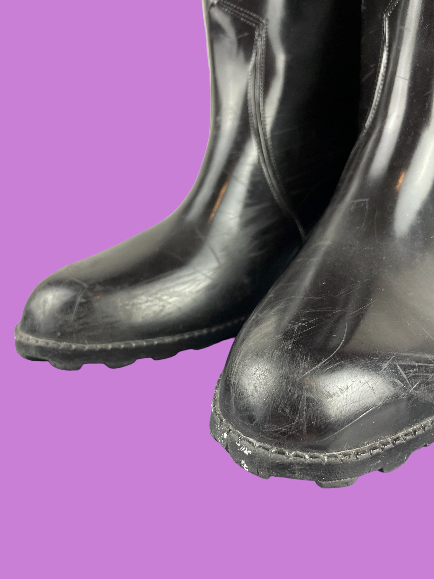 1960s Vintage Mod Tall Heeled Black Sherpa Rain Boots Molded Rubber ...