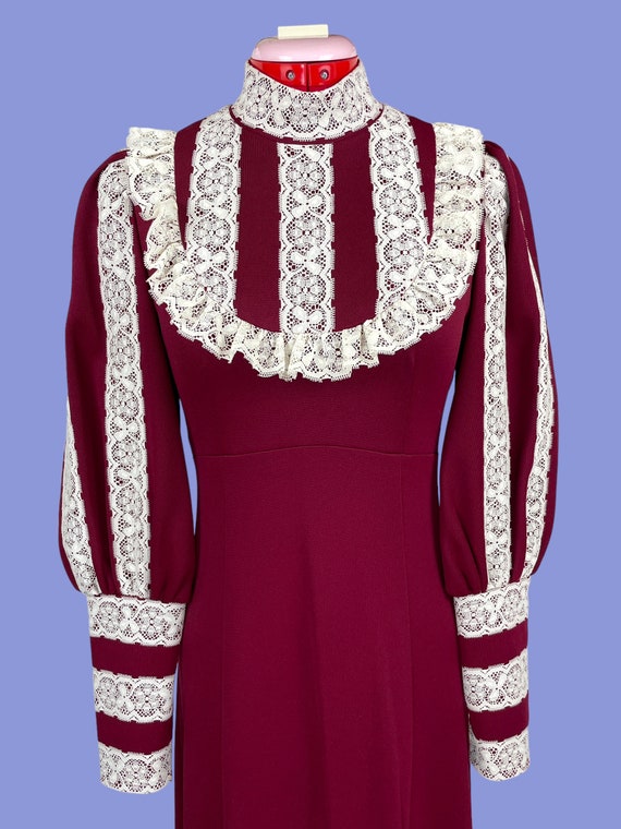 Vintage 1970s Red Prairie Maxi Dress Boho Victorian S… - Gem