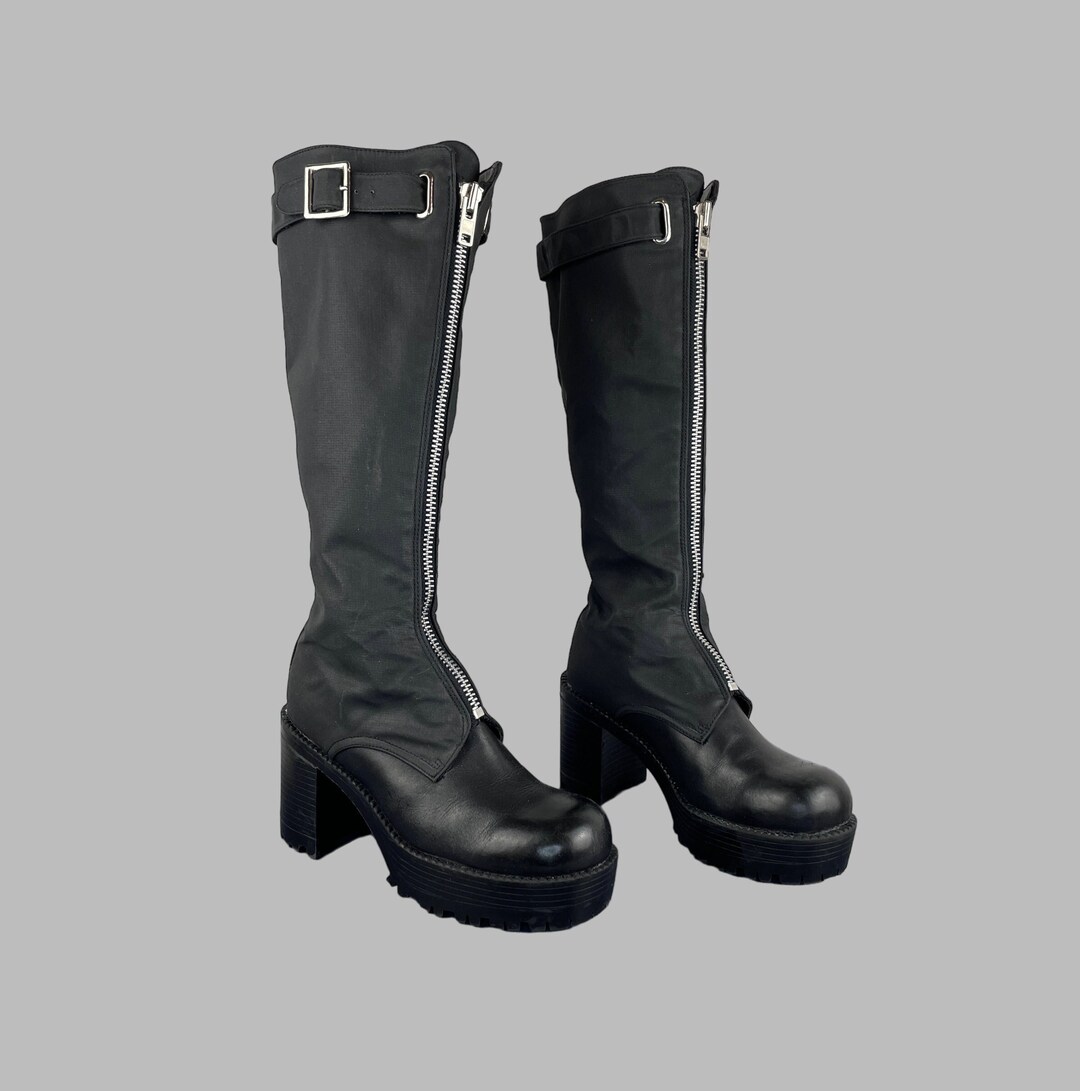 Vintage Goth Tall Black Platform Club Industrial Cyberpunk Boots 6.5 ...