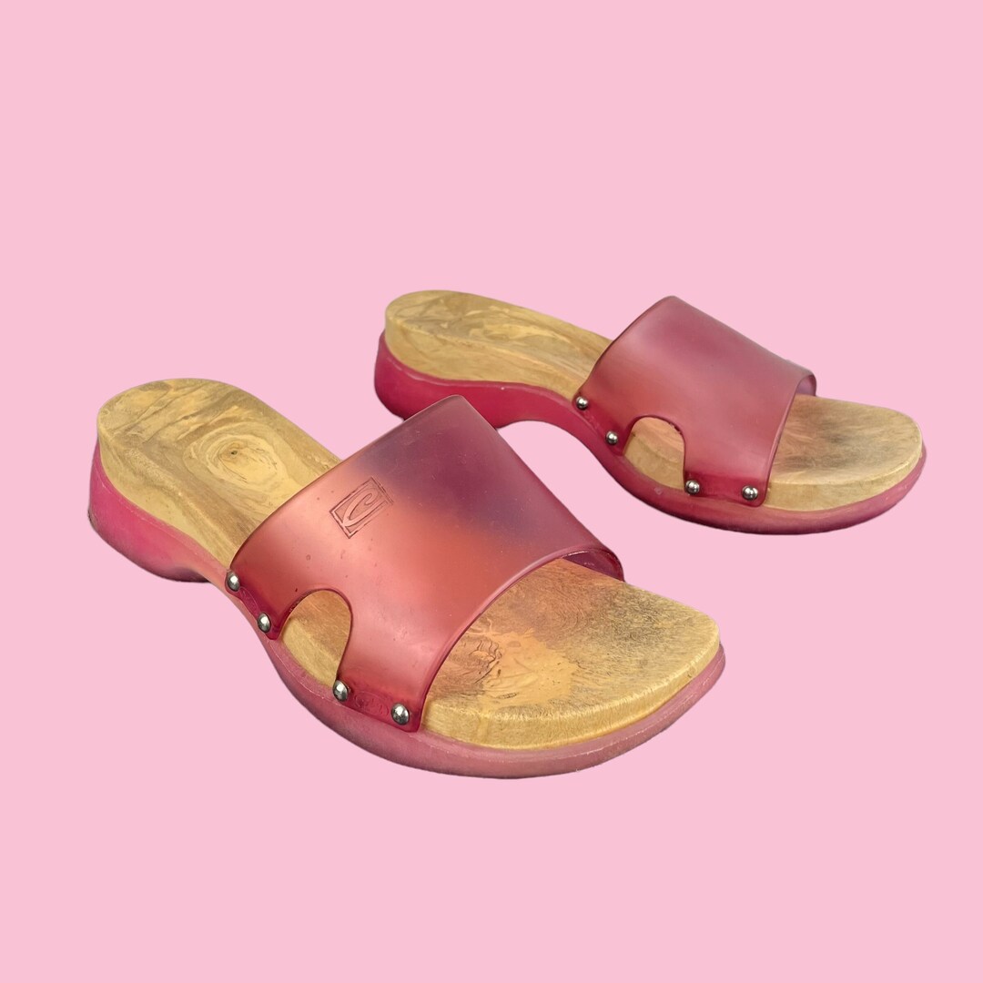 Vintage Pink Jelly Clog Wooden Slide Flatform Sandals Y2K - Etsy