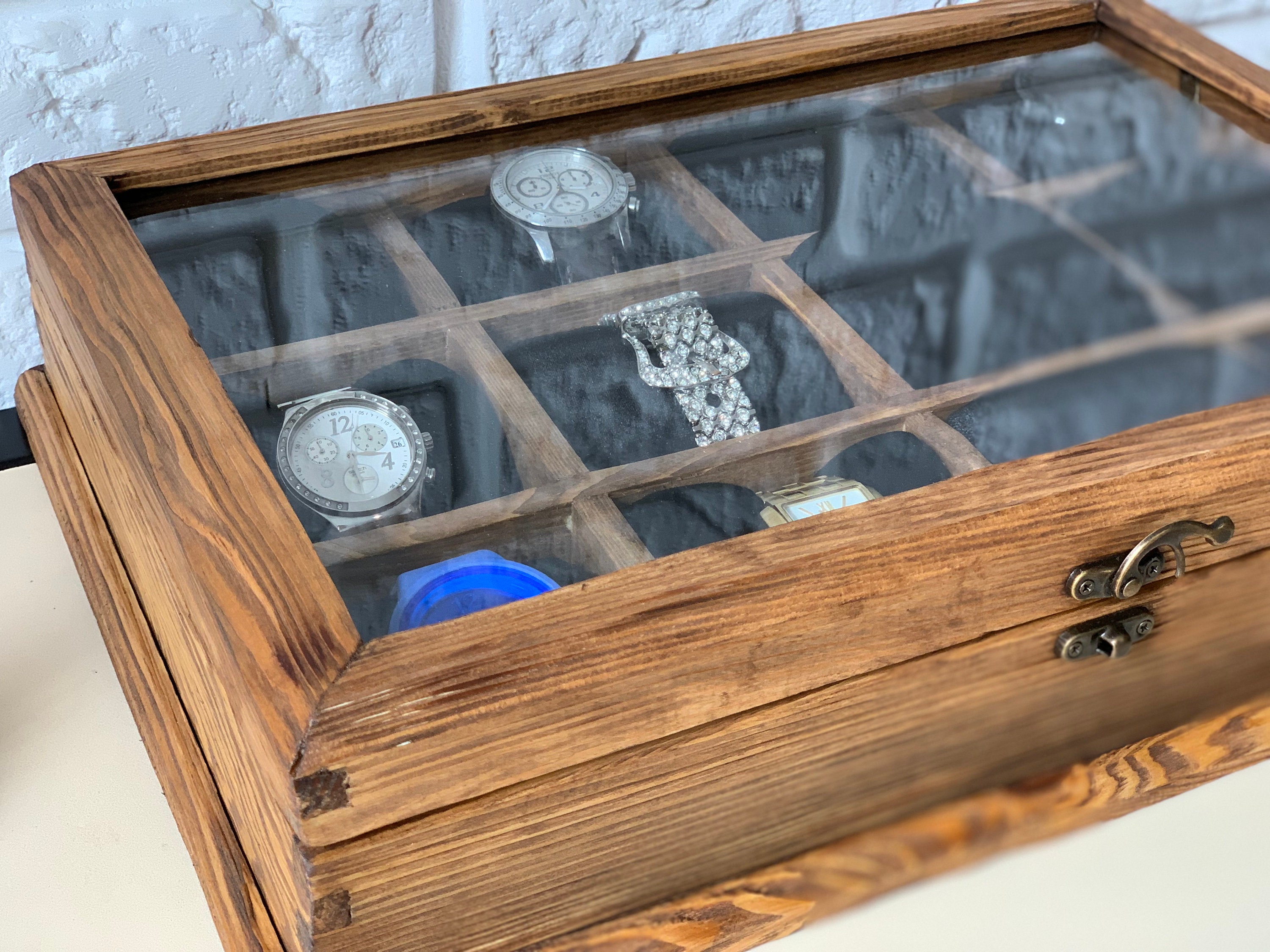 Personalised Rustic Watch Box for 12 Watches Organizer for - Etsy