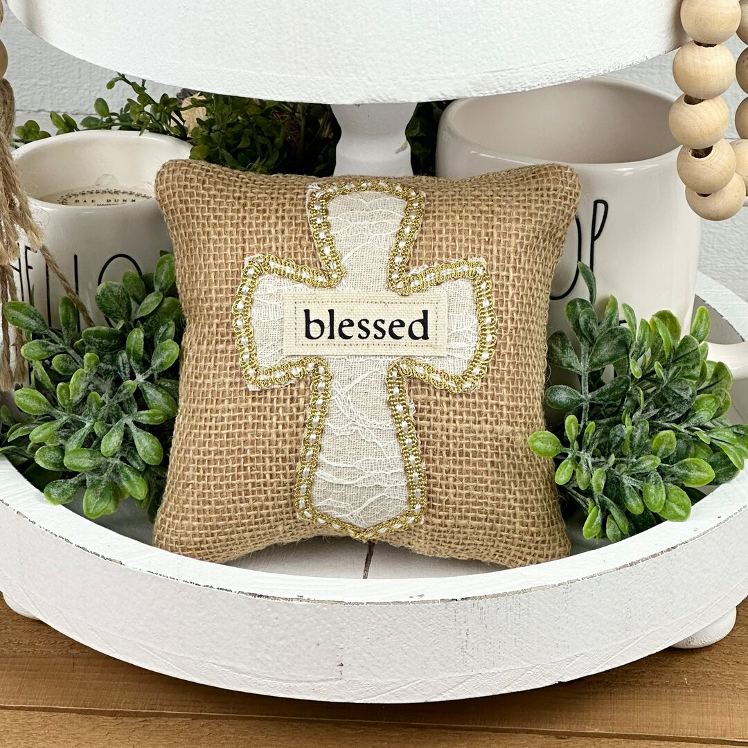 6” Burlap Cross Mini Pillow - Etsy