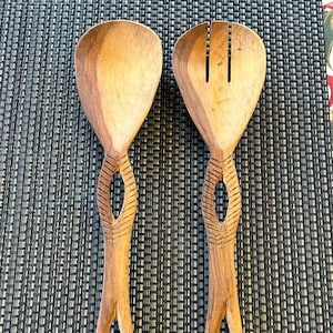 Unique Hand-carved African Solid Olive Wood Wooden Salad Spoons Tongs ...