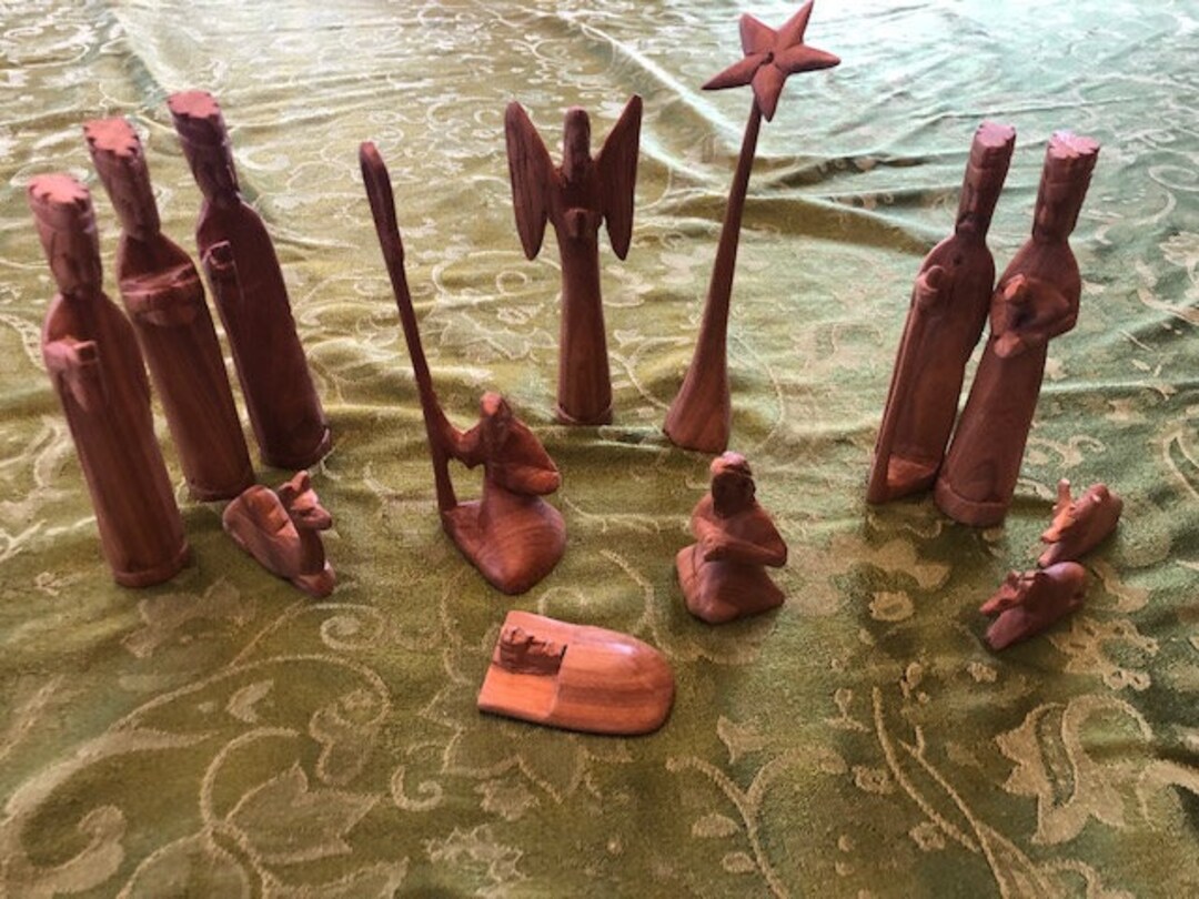 Unique African Hand-carved Wood Complete NATIVITY Christmas Creche Set ...
