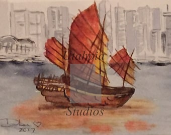 Hong Kong, Symbol Traditional Chinese Junk, in 1950 Fishing at HK ...
