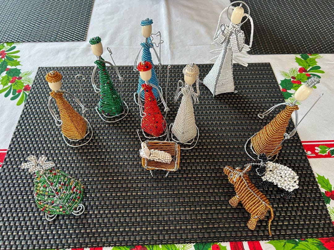 African Complete Seed Bead NATIVITY Christmas Creche Set 11 Piece Handmade Masai Maasai Mara ...