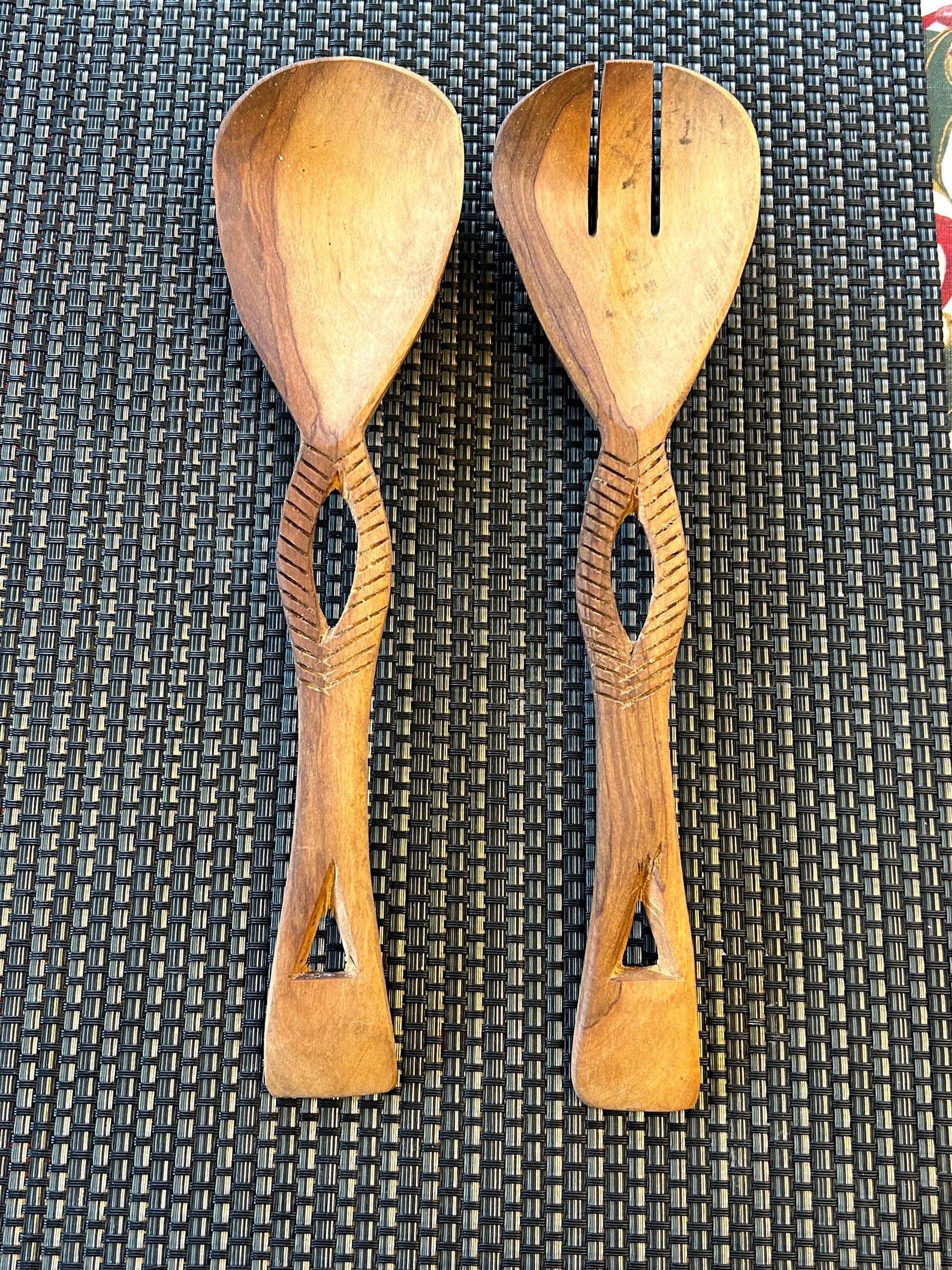 Unique Hand-carved African Solid Olive Wood Wooden Salad Spoons Tongs ...