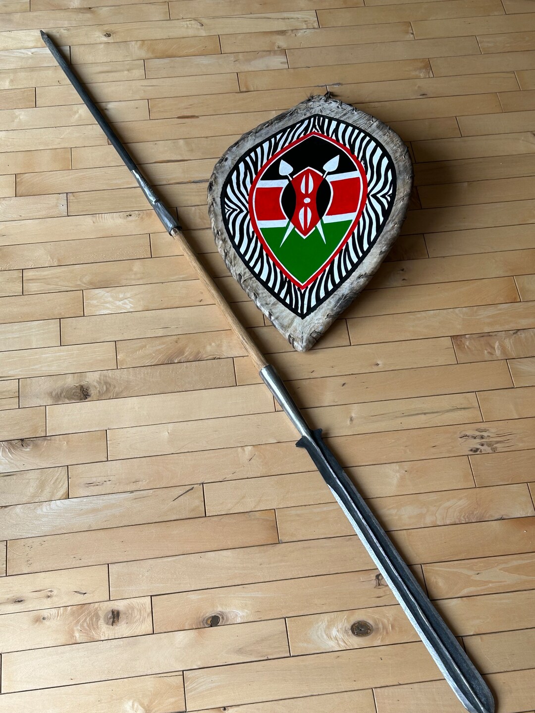 Unique Handmade Shield + African Spear Wood Wooden Shank Metal Knife ...