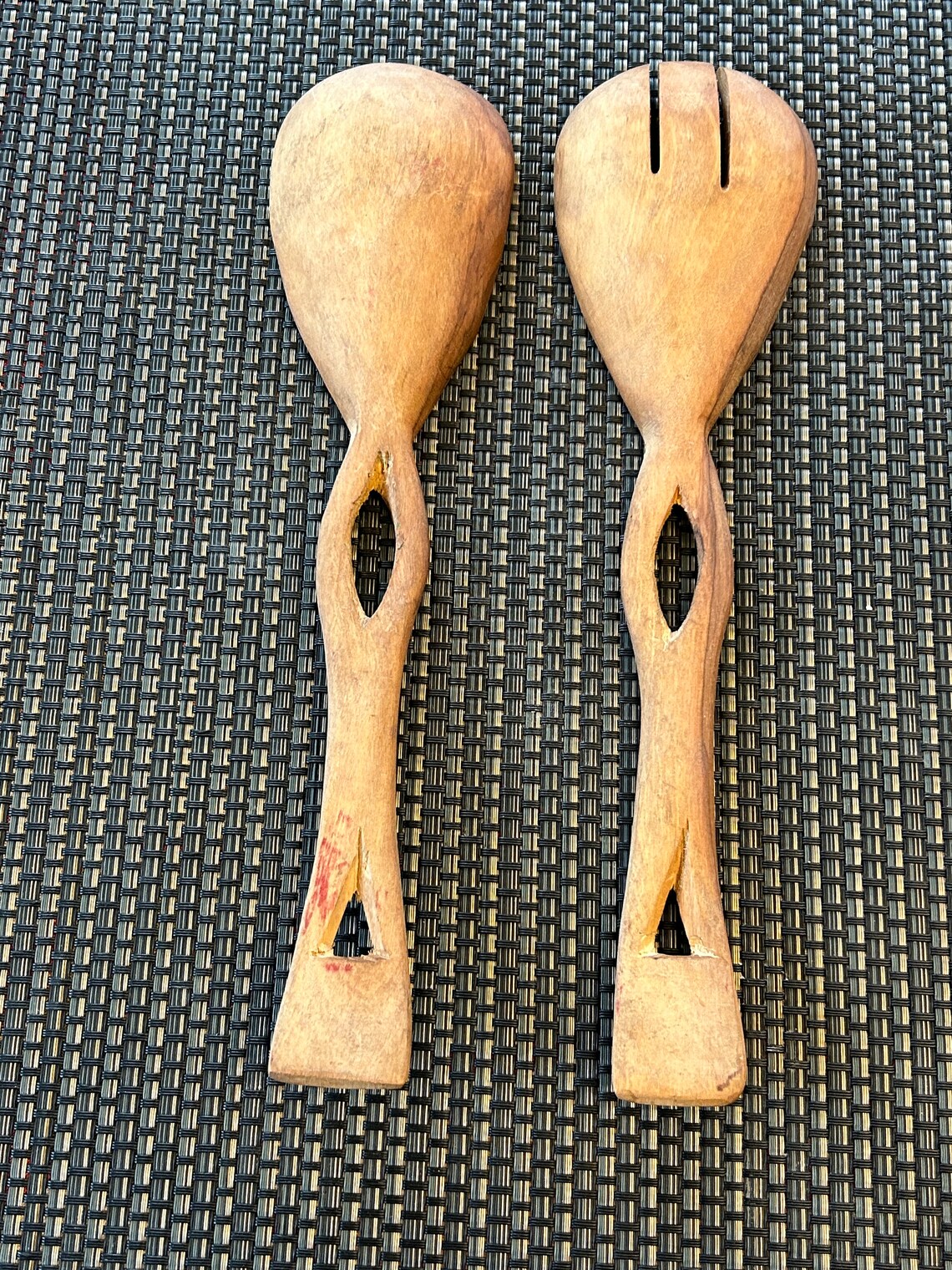 Unique Hand-carved African Solid Olive Wood Wooden Salad Spoons Tongs ...