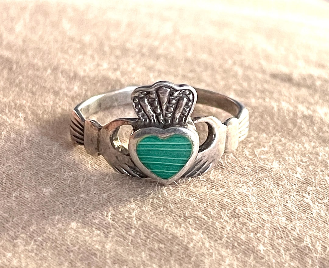 Vintage Irish Celtic Claddagh Heart Hands Sterling Silver Malachite ...