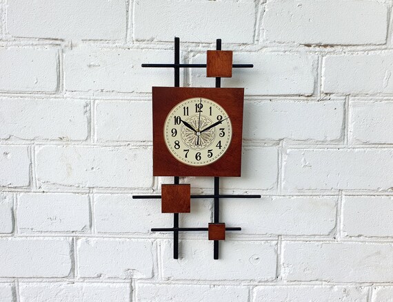 Wall Clock Mid Century Modern Retro Wall Clock Midcentury - Etsy