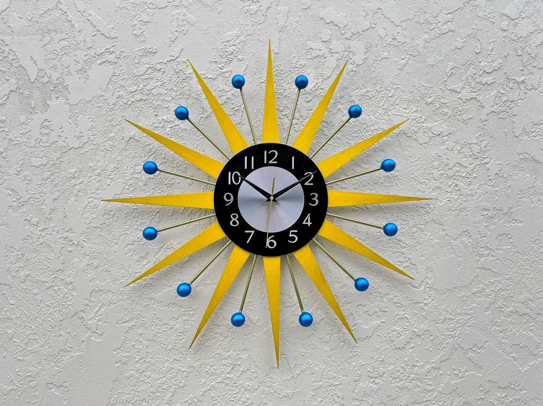 252730 Atomic Wall Clocks 70s Light Blue Ball Starburst Clock George ...