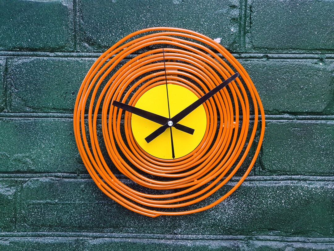 12 Pop Art Burnt Orange Yellow Wire Metal Clock Japandi - Etsy