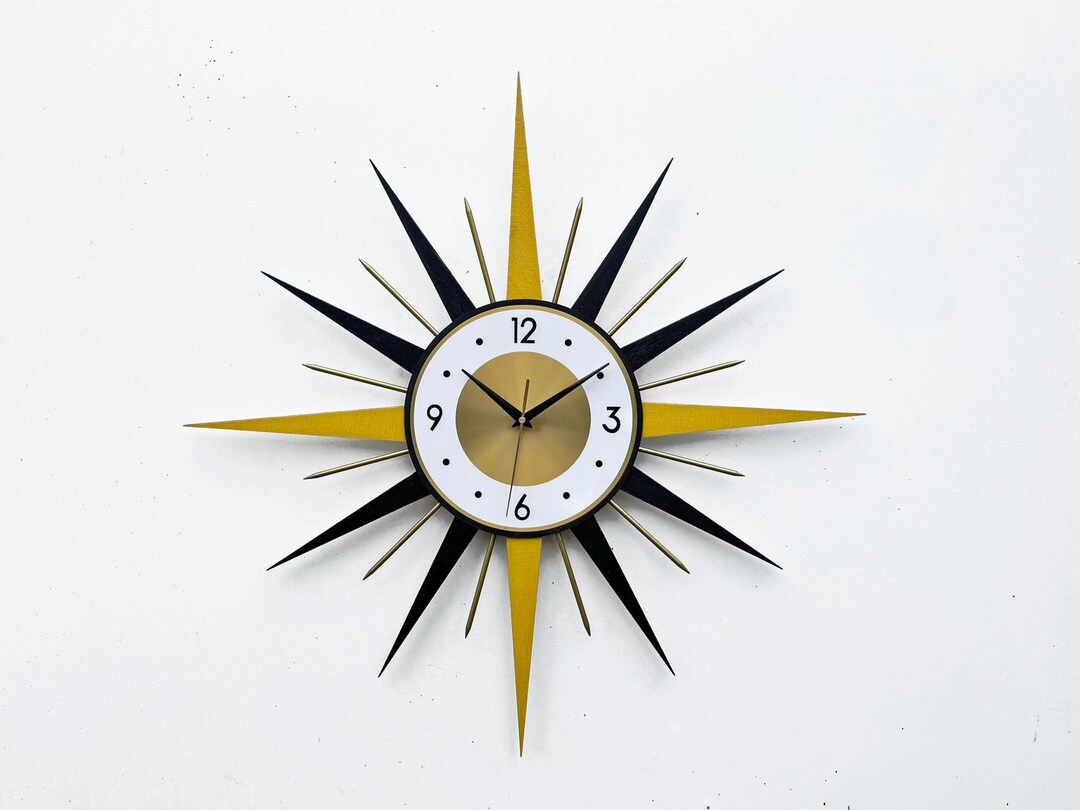 24" 26" Starburst Wall Clock Two Colors Cold George Nelson Style ...