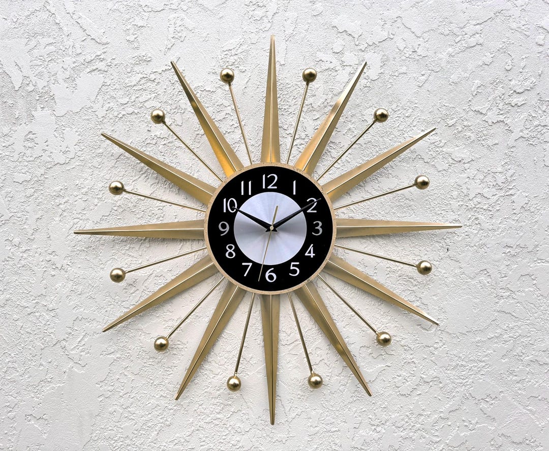 Atomic Starburst Wall Clock 27" Gold Brass Retro Vintage Modern ...