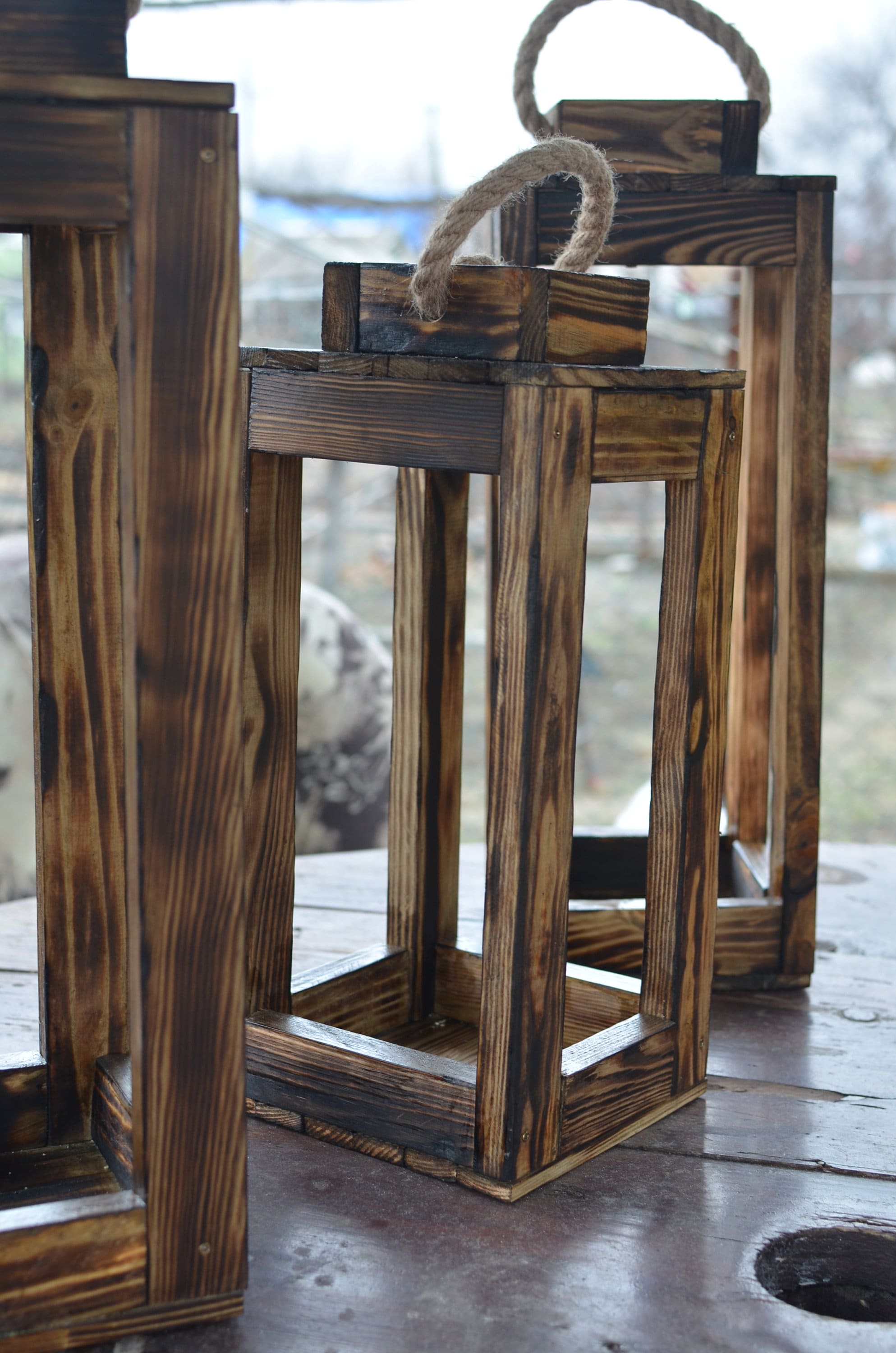 Large Farmhouse Wooden Lantern Rustic lantern wedding decor | Etsy