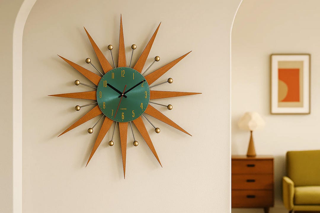 Green Mid Century Modern Starburst Clock – 31" Retro Atomic Wall Decor ...