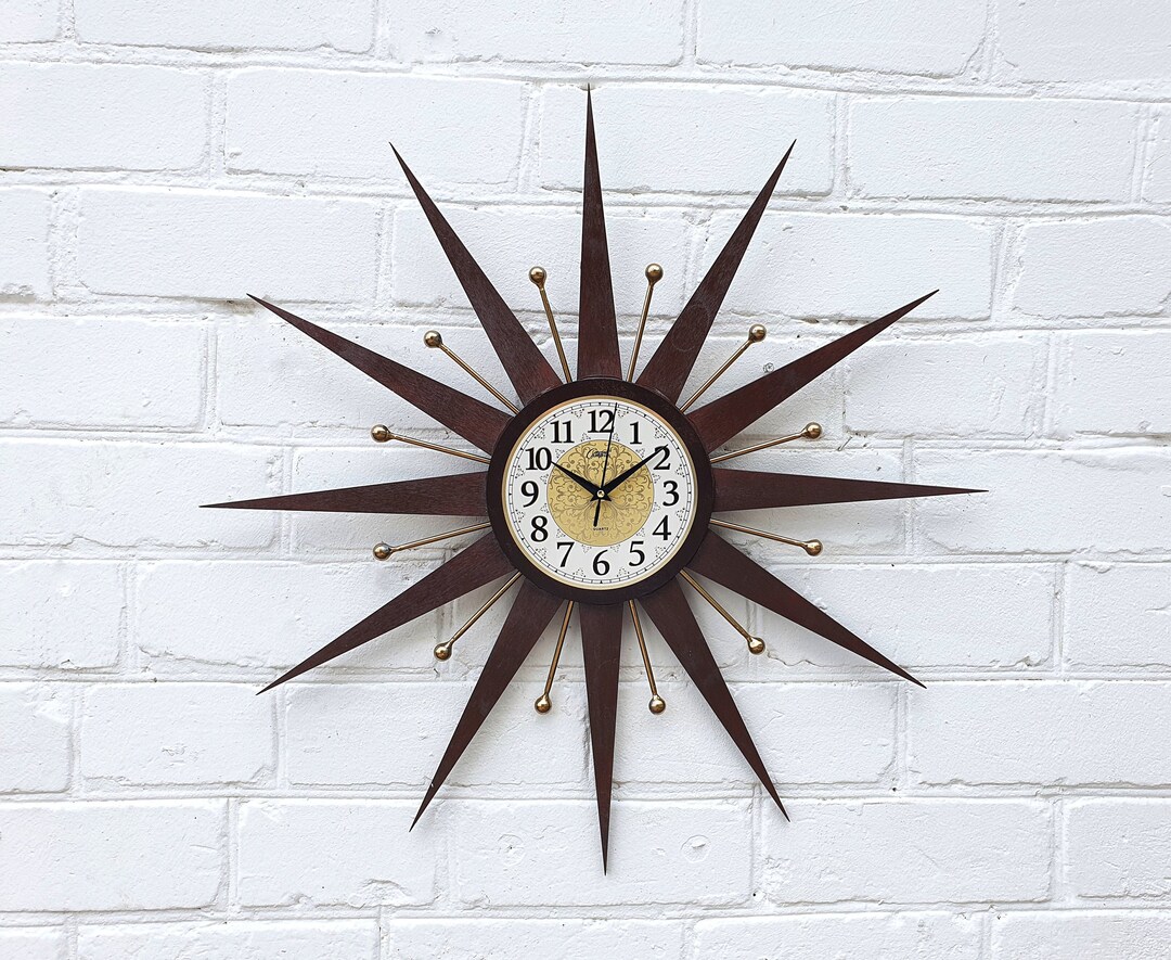 24 Starburst Wall Clock Atomic Clock Gold Clock George Nelson Handmade ...