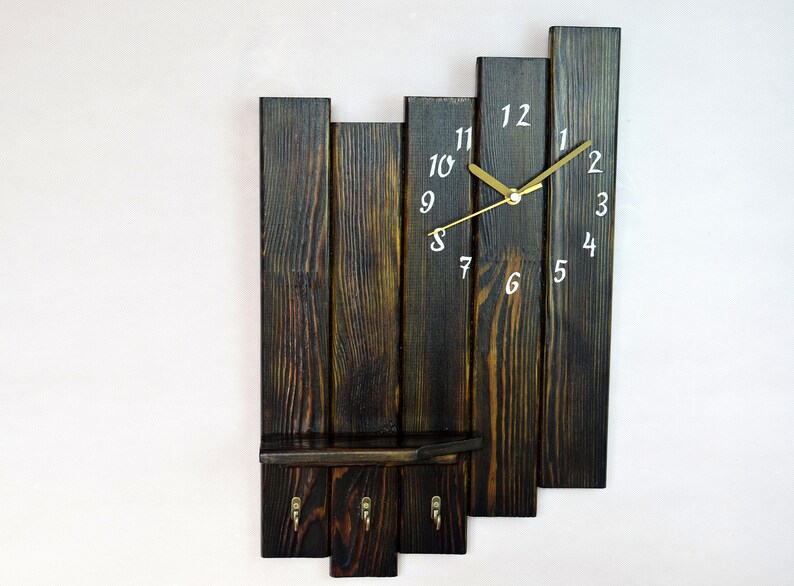 Industrial wall clock Rustic shelf Hanging Planter Wooden | Etsy